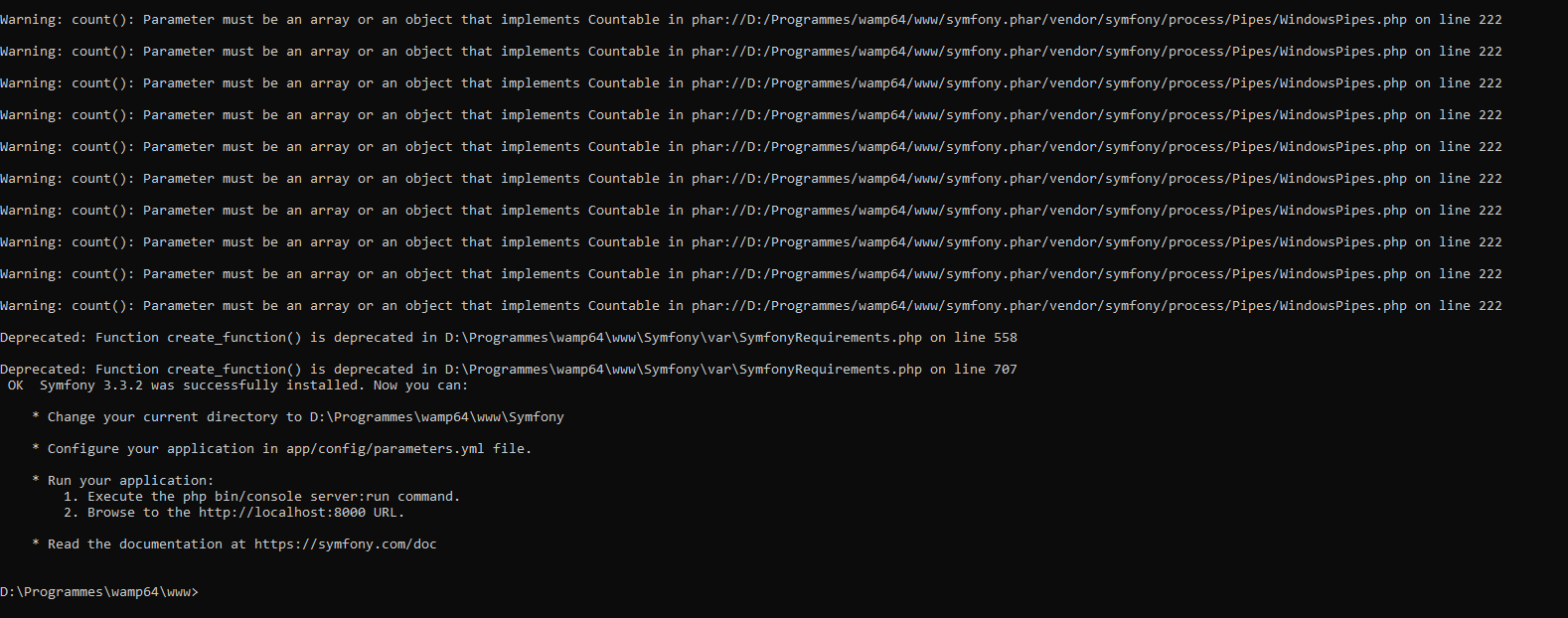 Résolu Warning Au Moment De Linstallation De Symfony Warning Count Windowspipesphp